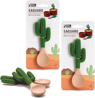 Monkey Business Saguaro Kit de 2 Cuill&egrave;res de Service pour Guacamole, Salsa et Trempettes Mexicaines, Cuill&egrave;res de Cuisine en Bois et Silicone