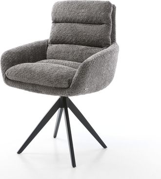 DELIFE Esszimmerstuhl Abelia-Flex mit Armlehnen Bouclé Grau Kreuzgestell kantig Schwarz, Esszimmerstühle