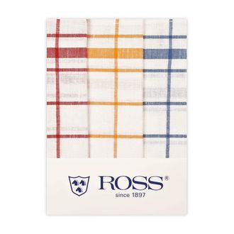 ROSS 3er Pack Halbleinen-Geschirrtücher Karo rot-blau-gelb, 50x70 cm