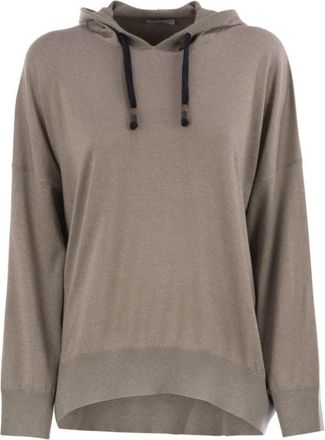 Brunello Cucinelli Femme, Sweatshirts et sweats &agrave; capuche, Brun, Taille: 40 FR Sweat &agrave; capuche en cachemire &agrave; effet m&eacute;tallique