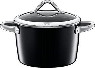 Silit Vitaliano Nero Kochtopf gro&szlig; 22cm, Glasdeckel, Fleischtopf Induktion 4,7l, Silargan Funktionskeramik, schwarz