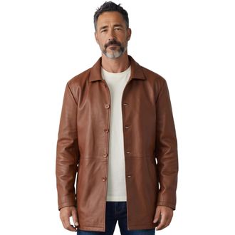 Infinity Leather Herren beigefarbene Lederjacke mit langem Kragen - Bergen