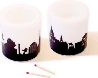 44spaces Hannover Skyline Runde Kerzen 2 Stück, Dekokerzen Tischkerzen Ohne Geruch, Lange Brenndauer, Tischdeko