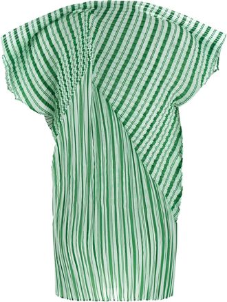 Issey Miyake Pleated Striped Tunic - Green