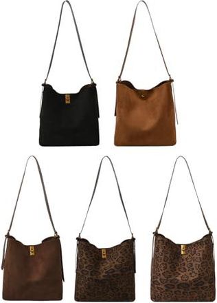 Generic Sac &agrave; bandouli&egrave;re en faux su&egrave;de givr&eacute;, sac &agrave; bandouli&egrave;re seau r&eacute;tro, fourre-tout sous les bras (noir)