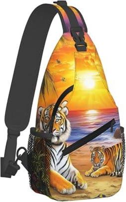 Generic Antivol Sacoche Tactique Tigre tropical Monde animal Roi Art Sling Bag Multifonction Crossbody Bag pour Camping Voyage &eacute;cole