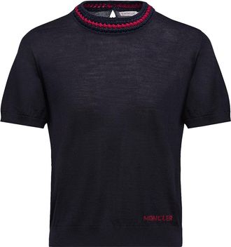 Moncler Moncler Pull En Laine &Agrave; Logo En Jacquard, Femme, Bleu, Taille: Xl