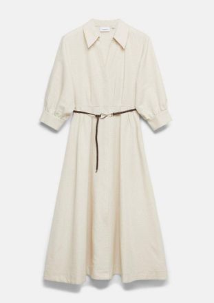 Comma Midikleid Kleid Hemdblusenkleid aus Leinenmix mit G&uuml;rtel