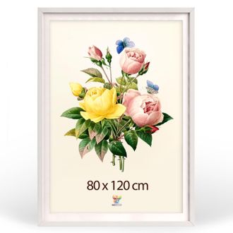 MG Design Bilderrahmen 80 x 120 cm - Posterrahmen mit Wei&szlig; Hochprofil-Holzrahmen und bruchsicherem Acrylglas, mit Passepartout, Hoch & Quer mit verst&auml;rkter Wand