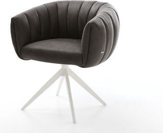 DELIFE Drehstuhl Jada-Flex Mikrofaser Anthrazit Vintage Kreuzgestell breit Wei&szlig; 360&deg; drehbar Wippfunktion Taschenfederkern, Esszimmerst&uuml;hle