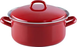 Riess 0129-030, Kasserolle mit Deckel, Durchmesser 18cm, Höhe 8.8 cm, Inhalt 1.5 Liter, CERAMIC GLAS RED, Emaille, Rot, Weiß, Induktion