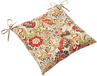Pillow Perfect Bright Floral Indoor/Outdoor Chair Seat Cushion Ties Wendbar, Wetter-und lichtbest&auml;ndig, Gr&uuml;n/Rot Zoe, 18.5 x 19, 2