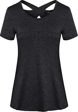 iClosam Femme D&eacute;bardeur T-Shirt Haut de Gym pour Course V&ecirc;tements dAthl&eacute;tisme V&ecirc;tements D&eacute;contract&eacute;s Yoga Entra&icirc;nement Manche Courte Encolure Ras-du-cou, Gris