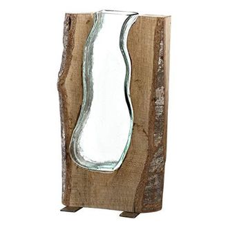 Leonardo Leonardo Casolare, Deko-Vase aus Holz und Glas, handgefertigte, rustikale Tischvase in modernem Country-Style, Unikat, Höhe: 36 cm, 038510, 1 Stück