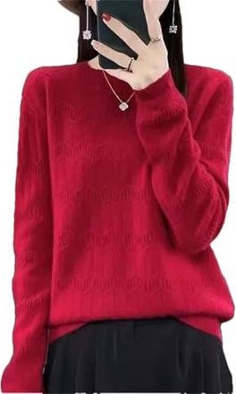 Generic Pull basique à col rond pour femme - Manches longues - Solide - En tricot, Rouge, XXL