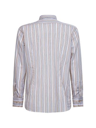 Etro Mens Striped Cotton Shirt With Pegaso Embroidery