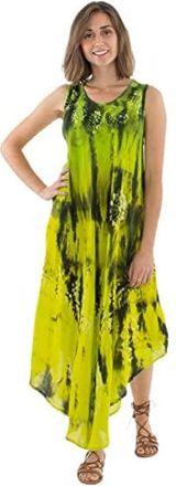Coline Robe Longue de Plage Tie and Dye Femme - Couleur : Vert - Taille Unique