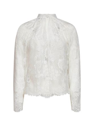 Self Portrait Womens Blouse White Lace Long Sleeve Polyamide Top