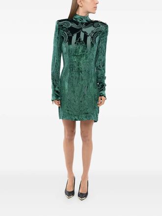 Balmain robe longue &agrave; fini velours - Vert