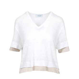 Gran Sasso Wei&szlig;e Leinenmischung V-Ausschnitt Pullover - - Knitwear - Damen - Wei&szlig; - S