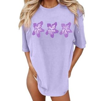 Generic T-shirt pour femme T-shirt Plage T-shirts graphiques surdimensionn&eacute;s pour femmes Baggy Chemises esth&eacute;tiques Hauts de vacances d&eacute;t&eacute;, Violet clair, XXL