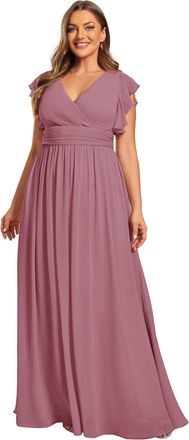 Ever-pretty Abendkleid Lang Elegant f&uuml;r Hochzeit V-Ausschnitt A-Linie Ballkleider Damen Neckholder Brautjungferkleider Chiffon Orchidee 52
