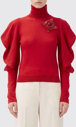 Blumarine Woll-Rollkragenpullover mit Blumenapplikation und Puff&auml;rmeln