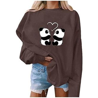 Generic Pull de Saint-Valentin pour femme - Sweatshirt romantique avec imprim&eacute; panda - Col rond - Manches longues - Doux et douillet - T-shirt de sport d&eacute;cont