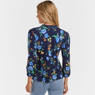 Lands End Baumwolle/Modal-Biesenshirt mit 3/4-&Auml;rmeln, Damen, Gr&ouml;&szlig;e:44-46 regular, Blau, Elasthan/Baumwoll-Mischung/Synthetic-blend, by Lands End