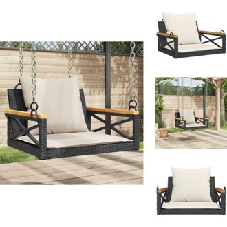 vidaXL Vidaxl - Balancelle avec coussins noir 63x62x40 cm r&eacute;sine tress&eacute;e - Balancelle Jardin - Banc De Jardin - Chaise Suspendue - Fauteuil Balan&ccedil;oire