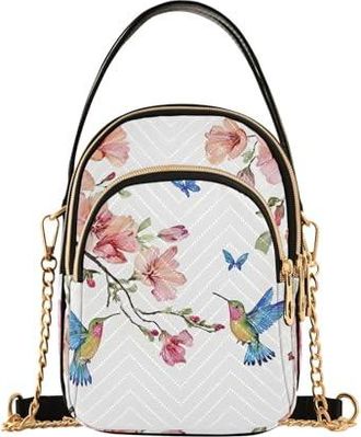 Mnsruu Sac à bandoulière pour femme avec sangle réglable - Motif arbre en fleurs roses - Colibri