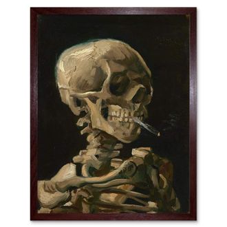 Fine Art Prints Van Gogh Kopf Skelett brennende Zigarette Kunstdruck, gerahmtes Poster, Wanddekoration, 30,5 x 40,6 cm