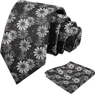 Alizeal Cravate &agrave; fleurs pour homme Motif marguerites Multicolore, Noir + gris., taille unique