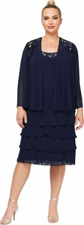 S.L. Fashions Damen Jackenkleid für die Brautmutter mit Paillettenausschnitten An der Schulter Brautmutterkleid, Dunkles Marineblau, 16 Petite