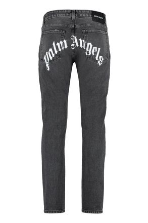 Palm Angels Mens Straight-Leg Jeans With Maxi Logo Gray Cotton Regular &