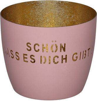 Giftcompany Madras Windlicht M Sch&ouml;n DASS es Dich gibt rosa/Gold 8,5cm