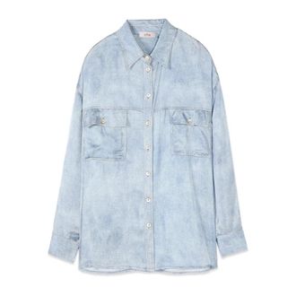Oltre Oversized Satin-Hemd mit Denim-Effekt - - Blouses & Shirts - Damen - Blau - L