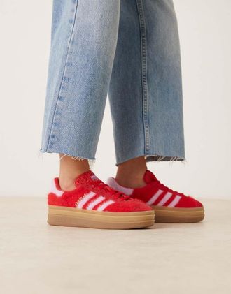 adidas Originals Gazelle Bold - Baskets effet duveteux - Rouge/rose