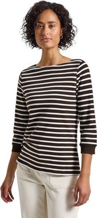 Street One 3227723 T-Shirt Basique ray&eacute;, Marron fonc&eacute;, 46 Femmes