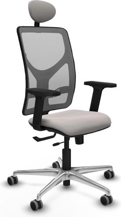 Piqueras y Crespo Arbeitsstuhl mit 2D-Armen, h&ouml;henverstellbarer Lendenwirbelst&uuml;tze und festem Kopfteil, ausgestattet mit Syncro/Traslack und Schneideschaum, Grau/Wei&szlig;