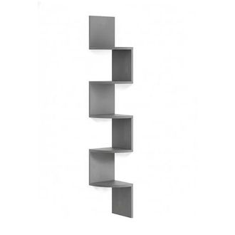 Relaxdays Eckregal, HxBxT: 125 x 20 x 20 cm, 5 Etagen, MDF, Zickzack-Design, Wandregal Ecke, B&uuml;cherregal h&auml;ngend, grau