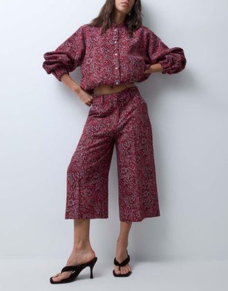 Asos pantacourt jacquard fleuri rouge tapisserie-Multi
