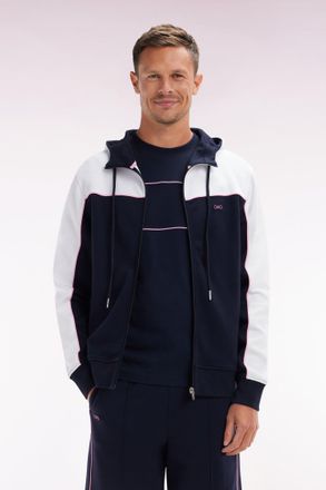 Eden Park Sweatshirt Zipp&eacute; &Agrave; Capuche En Coton Marine Et Blanc Coupe Droite