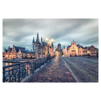 artboxONE Poster 30x20 cm St&auml;dte Die Stadt Gent hochwertiger Design Kunstdruck - Bild Gent beleuchtet Belgien