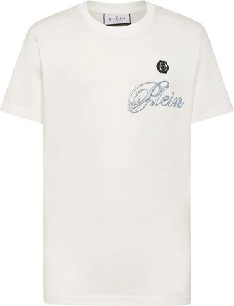 Philipp Plein Homme, Tops, Blanc, Taille: 2XL Round Neck T-Shirt Gradient Skull