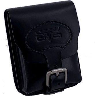 Mika 28059801 - G&uuml;rteltasche M aus Echt Leder/Sattelleder mit unterteiltem Hauptfach und 2 G&uuml;rtelschlaufen, H&uuml;fttasche im Hochformat, Belt Pouch in schwarz