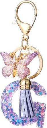 Generic Porte-cl&eacute;s en r&eacute;sine avec pendentif papillon et pompon en forme de lettre de lalphabet A Z pour sac de femme Petit portefeuille pour femme, PP7, taill