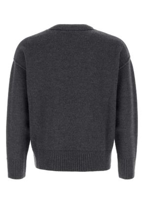 Ami Mens Dark Grey Wool Sweater Heathergreyred Exterior: Virgin Maglie