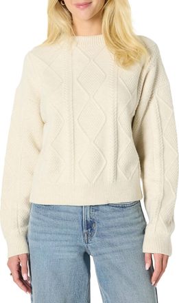 Amazon Essentials Damen (Demis Favorit) Relaxed-Fit-Pullover Rundhalsausschnitt Zopfmuster, Haferbeige Meliert, XS