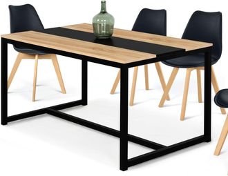 IDMarket Esstisch, rechteckig, Dover, 6 Personen, Mittelstreifen, Schwarz, Industrie-Design, 120 cm
